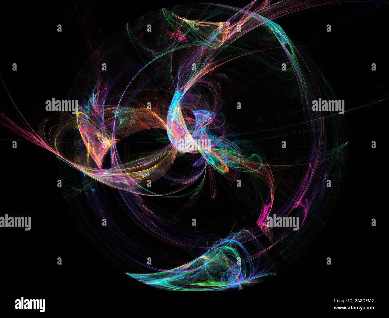 Colorful fractal plasma sphere, strings of chaotic plasma energy. smoke ...