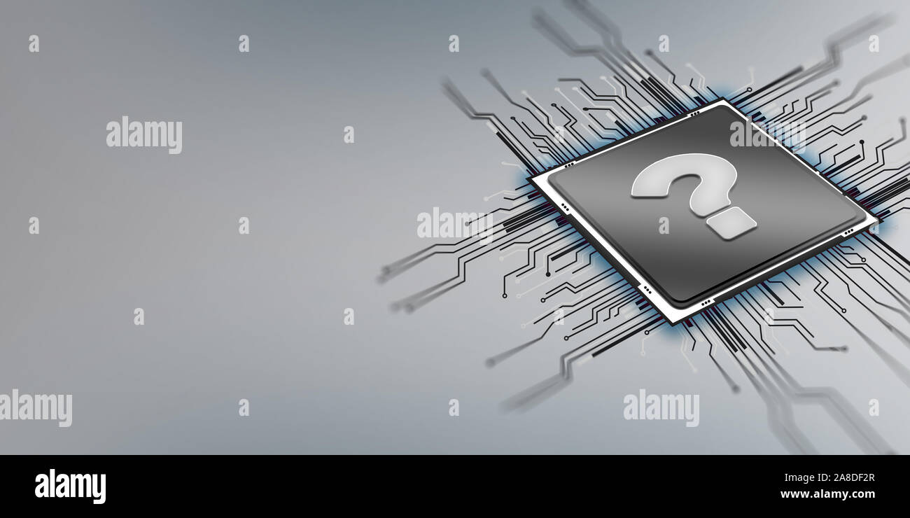 Question Mark symbol is over a metallic chip that conected to a ...