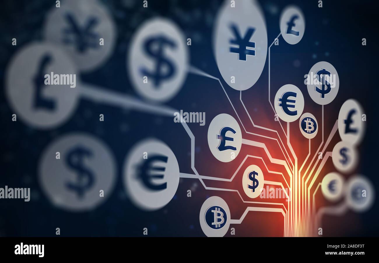 Business, finance and money concept over futuristic electronic circuit ...
