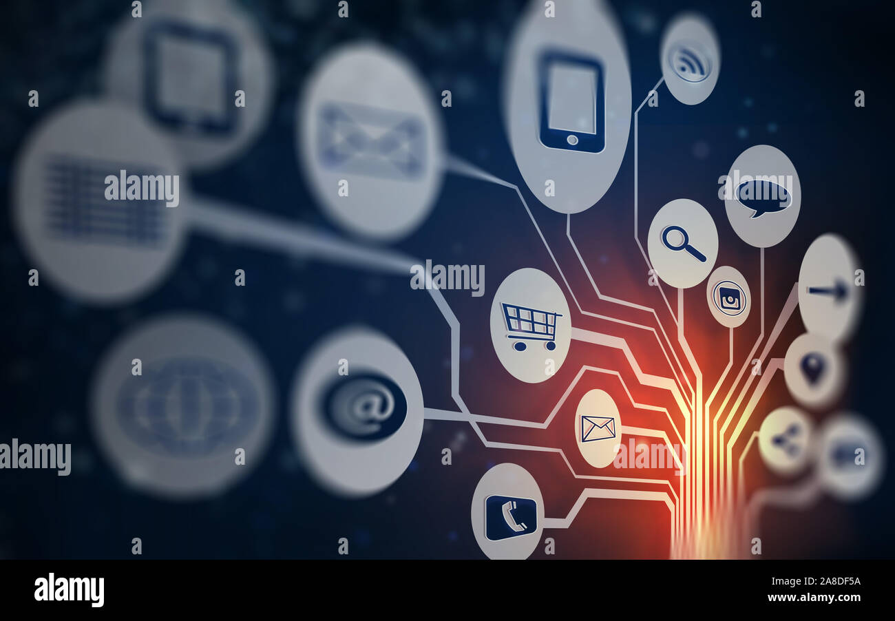 Online technologies and shopping concept over futuristic electronic ...