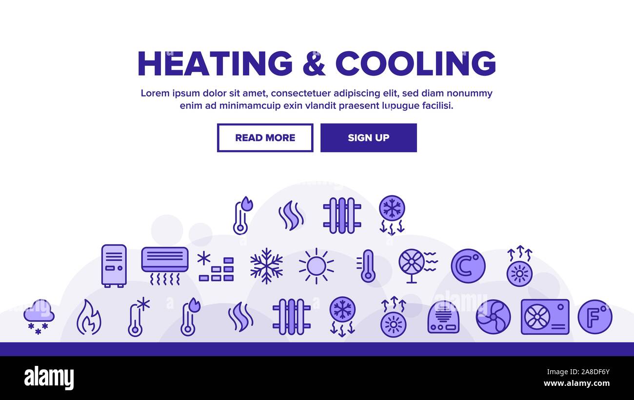 Heating And Cooling System Vector Linear Icons Set Stock Vector Image ...