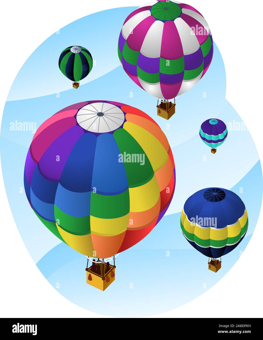 Hot Air Balloons in the sky, with five different air balloons in ...