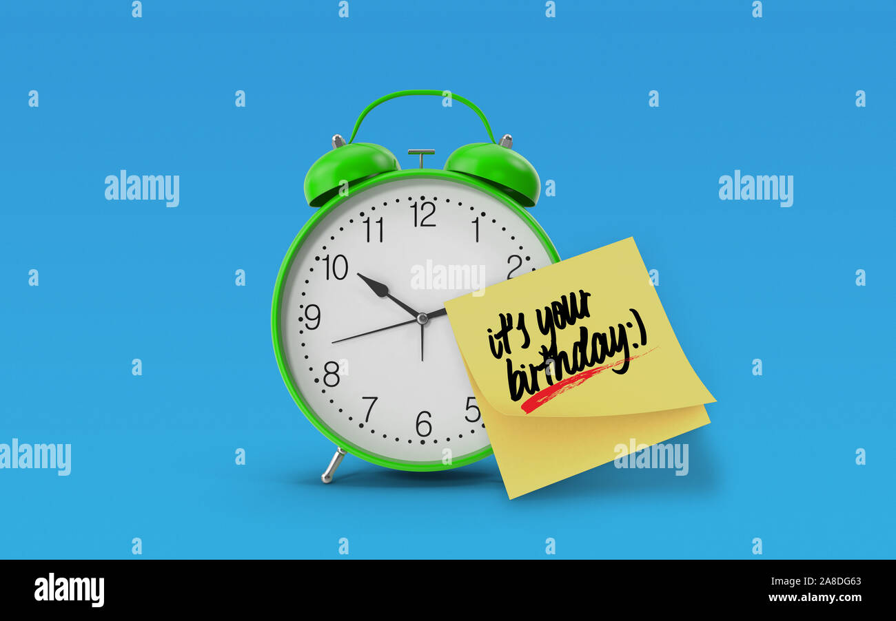 It's Your Birthday message written on yellow sticky note paper attached ...