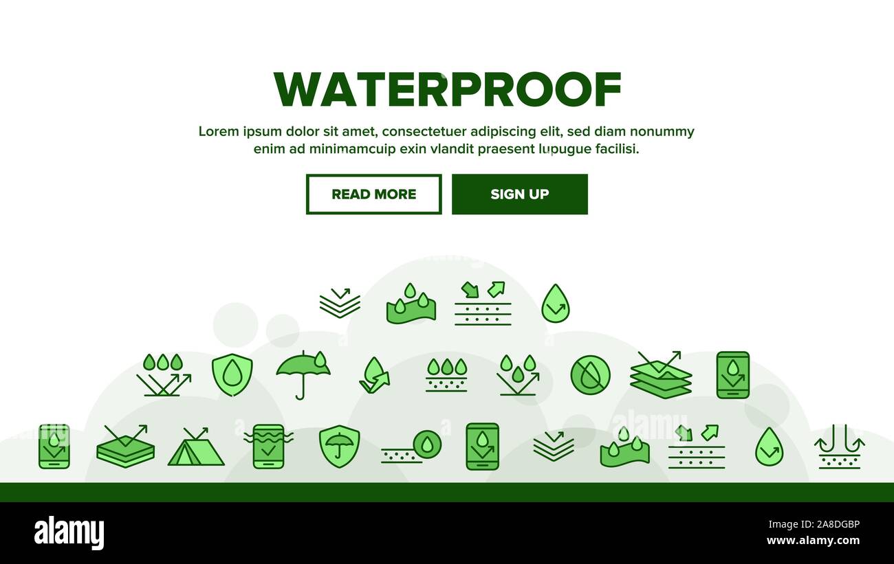 Waterproof, Water Resistant Materials Vector Linear Icons Set Stock ...