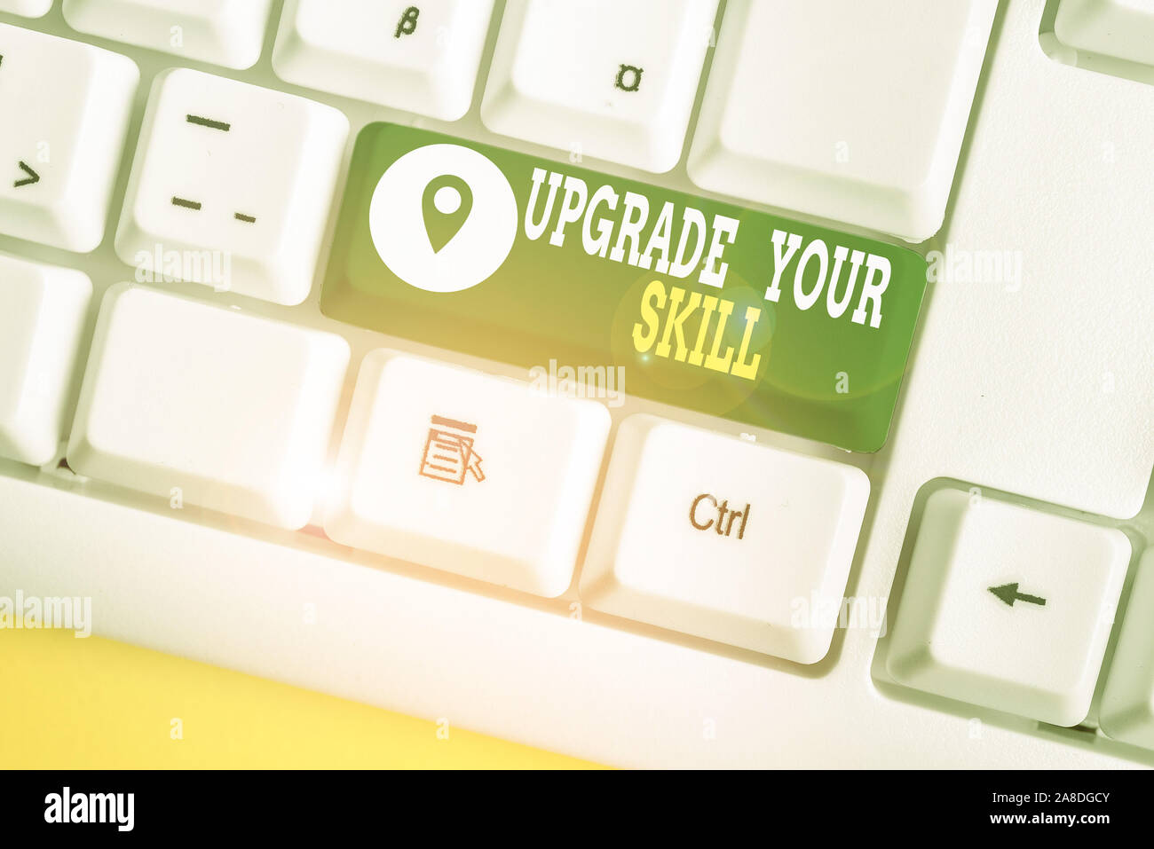 Writing note showing Upgrade Your Skill. Business concept for Expand Scope of Knowledge Optimize ...