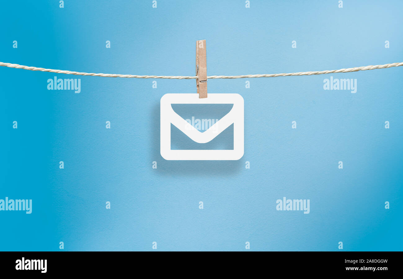 Cut out Email icon in white cut out paper on blue background. High ...
