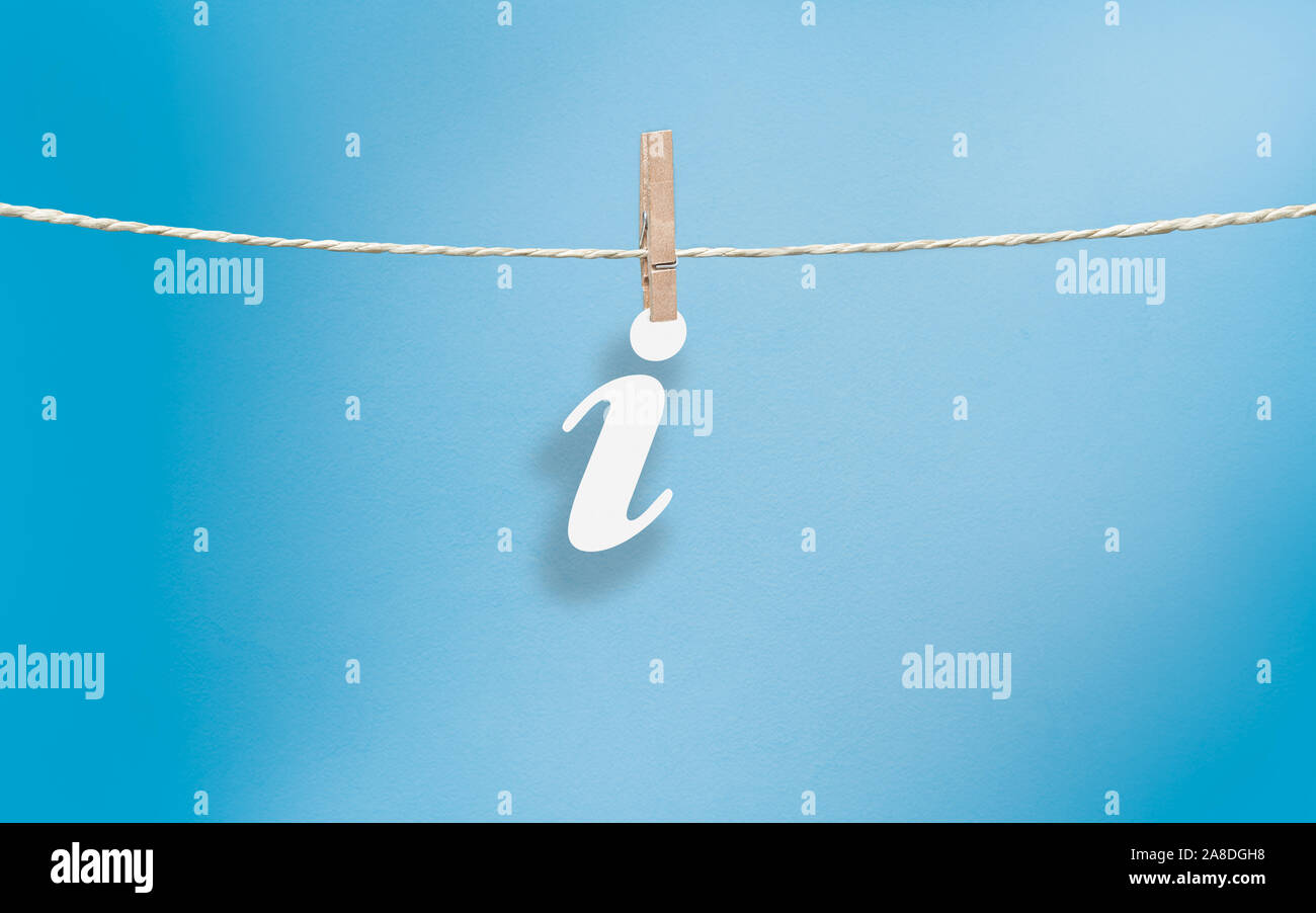 Cut out Information icon in white cut out paper on blue background ...