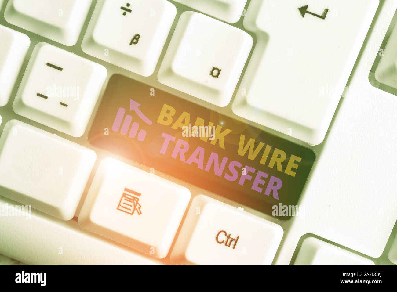 Writing note showing Bank Wire Transfer. Business concept for ...