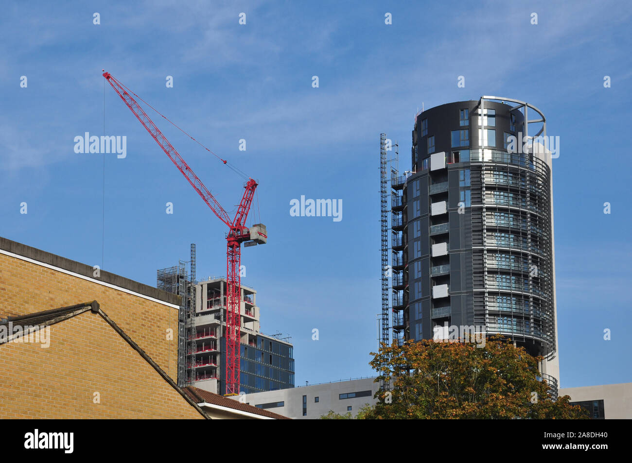 Modern building and neighbouring construction work, Finsbury Park ...