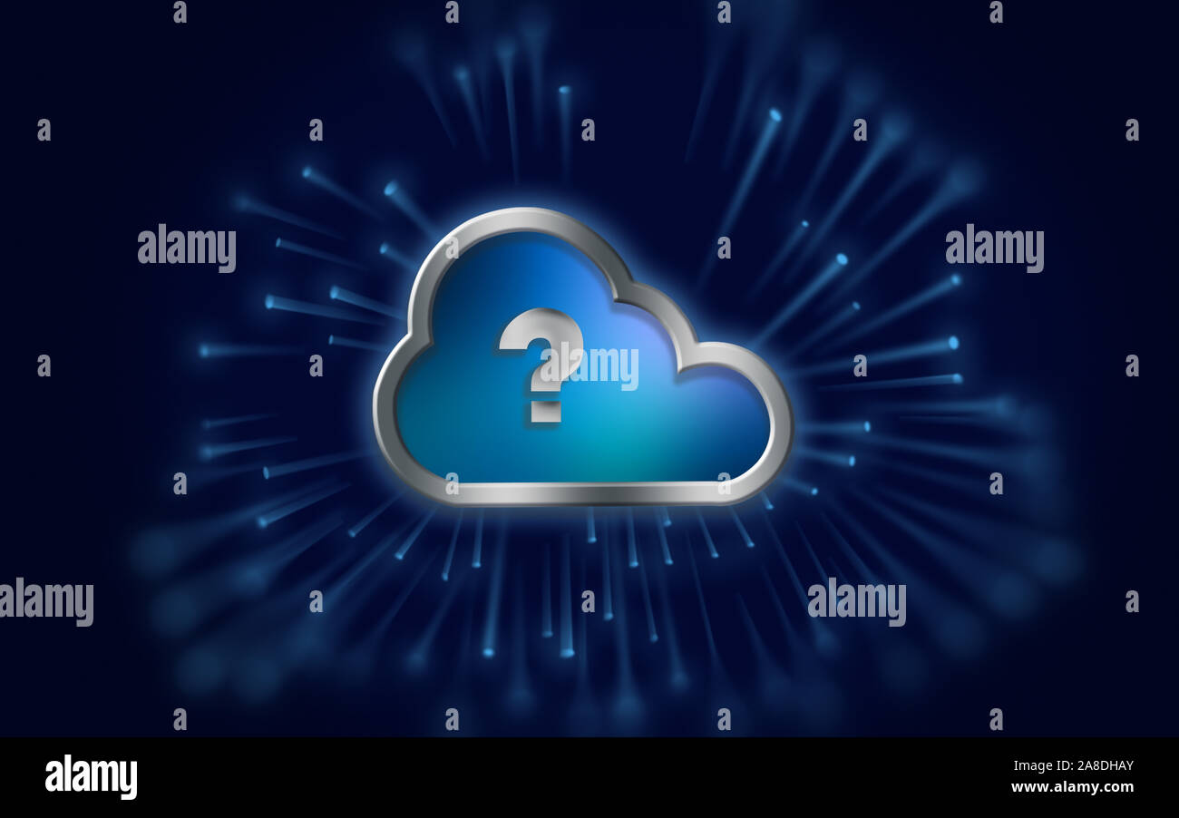 Question mark icon in a metallic cloud representing wireless technology ...