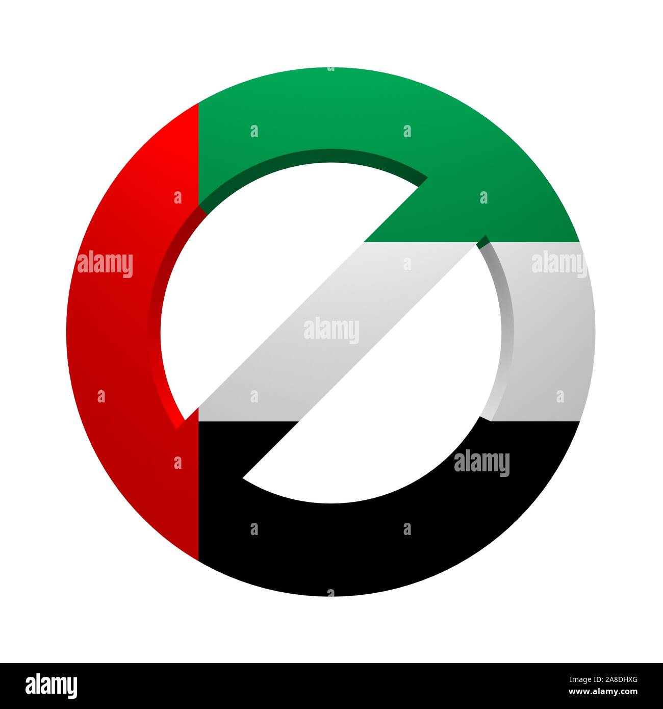 prohibition sign painted flag of IUAE isolated on black. 3d rendering ...