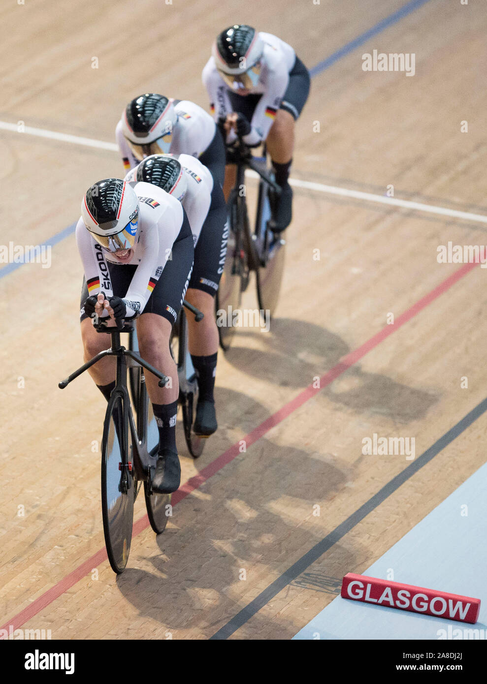 The German team competing in the Women's Team Pursuit first round at ...