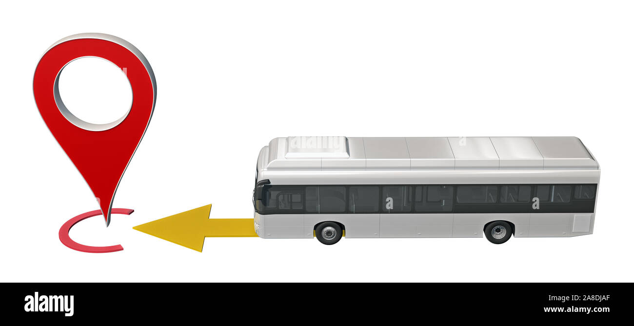 bus rides to point pin map. 3d rendering Stock Photo - Alamy