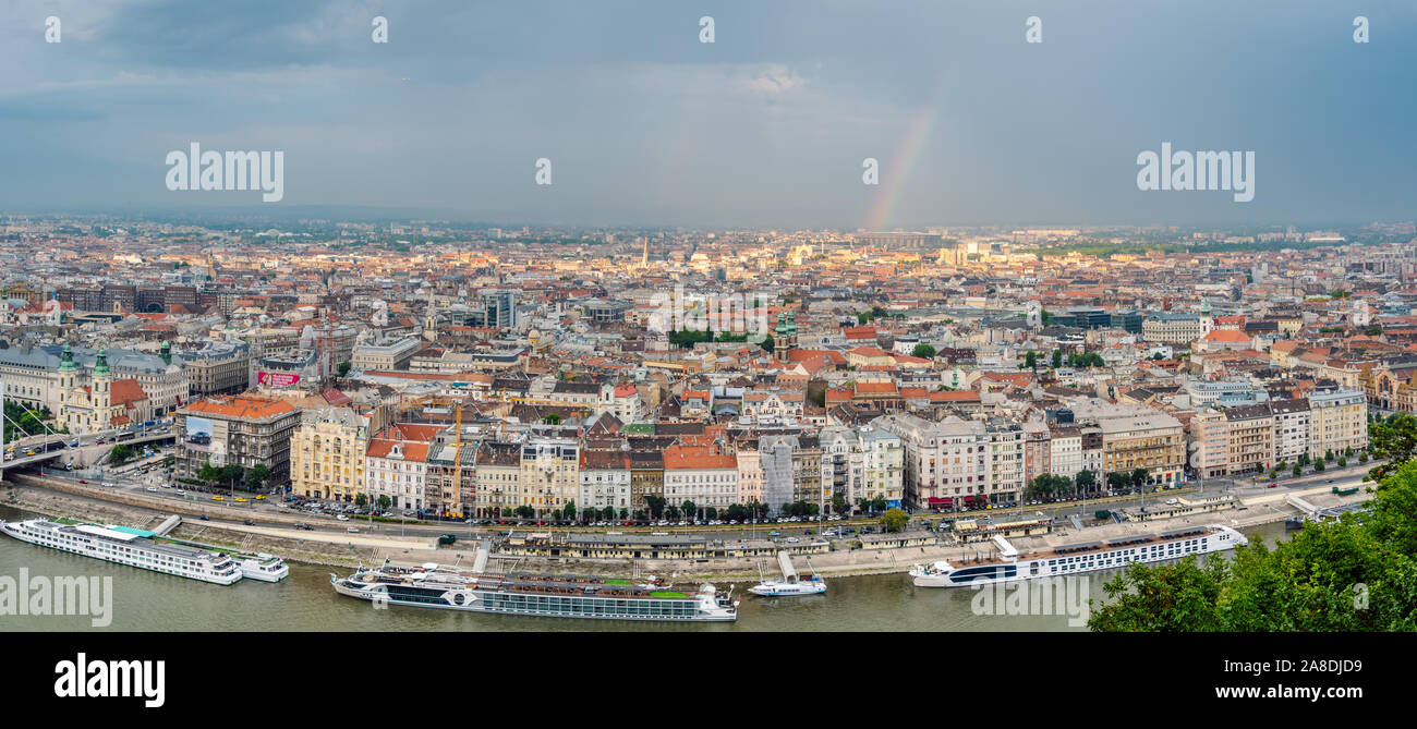Aerial panorama of the city of Budapest and the Danube river, cruise ...