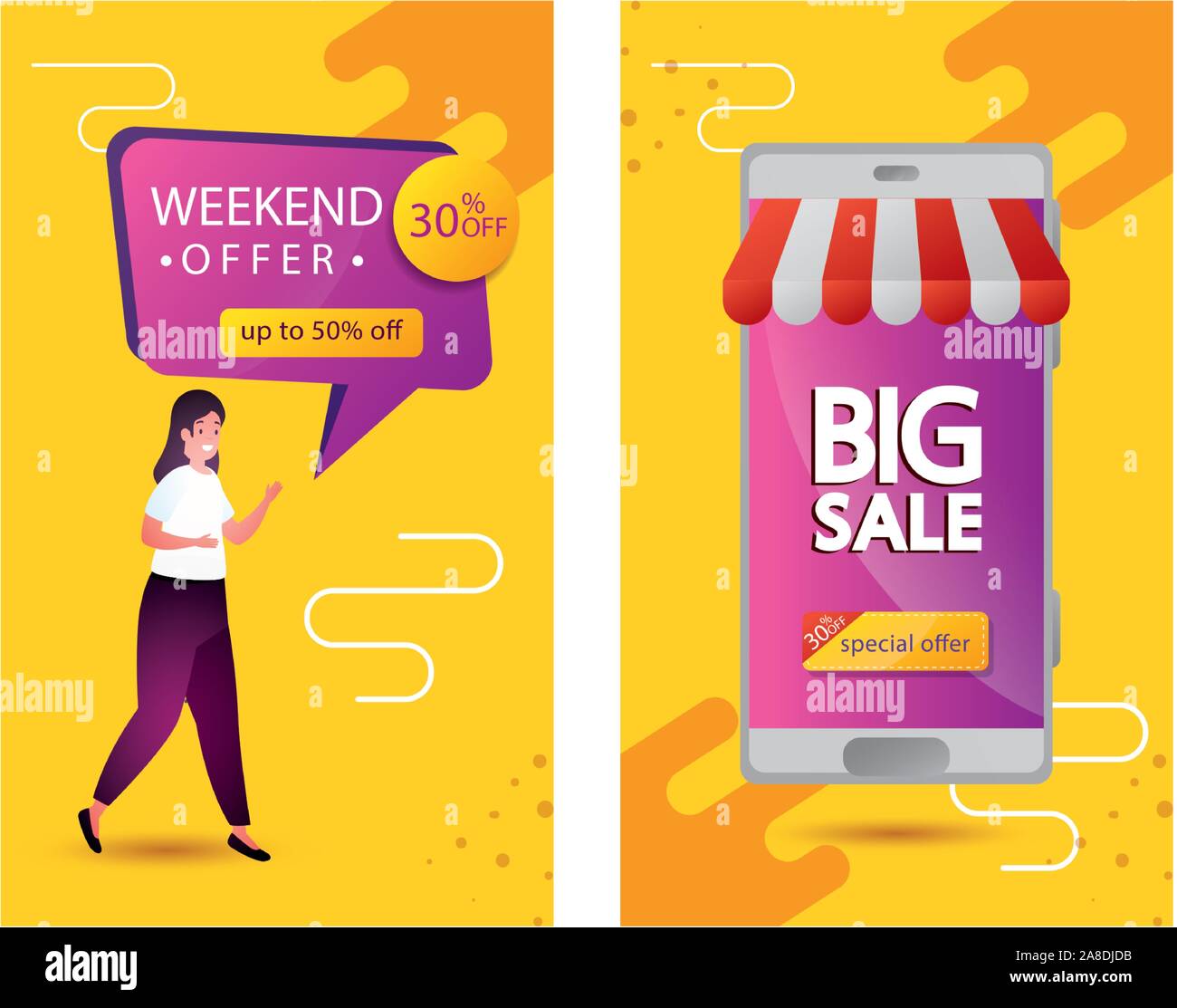 set of commercial labels weekend offer lettering Stock Vector Image ...