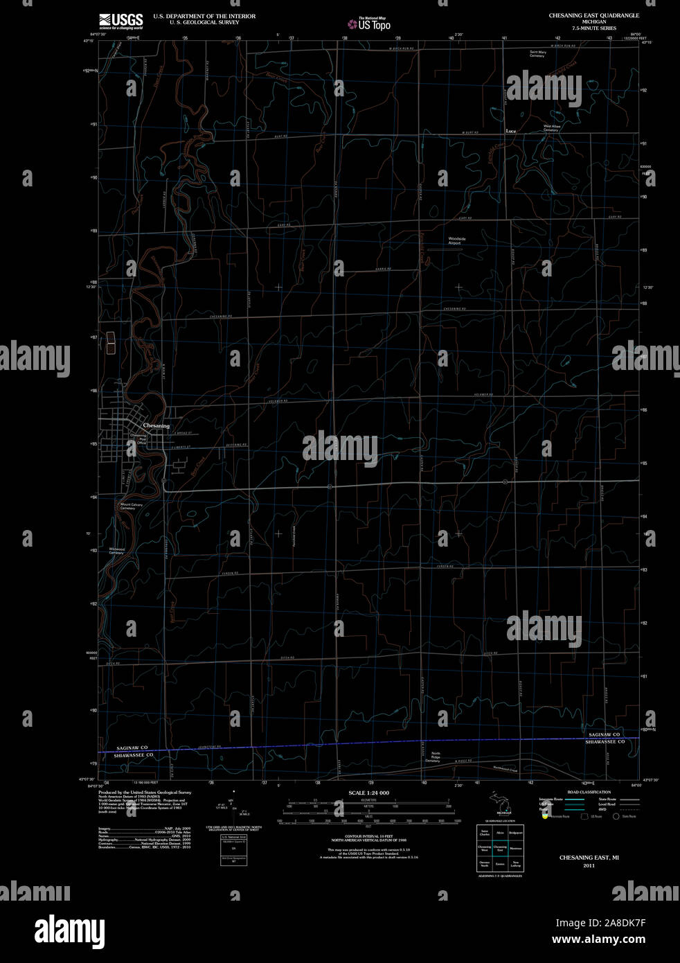 USGS TOPO Map Michigan MI Chesaning East 20111017 TM Inverted Stock ...