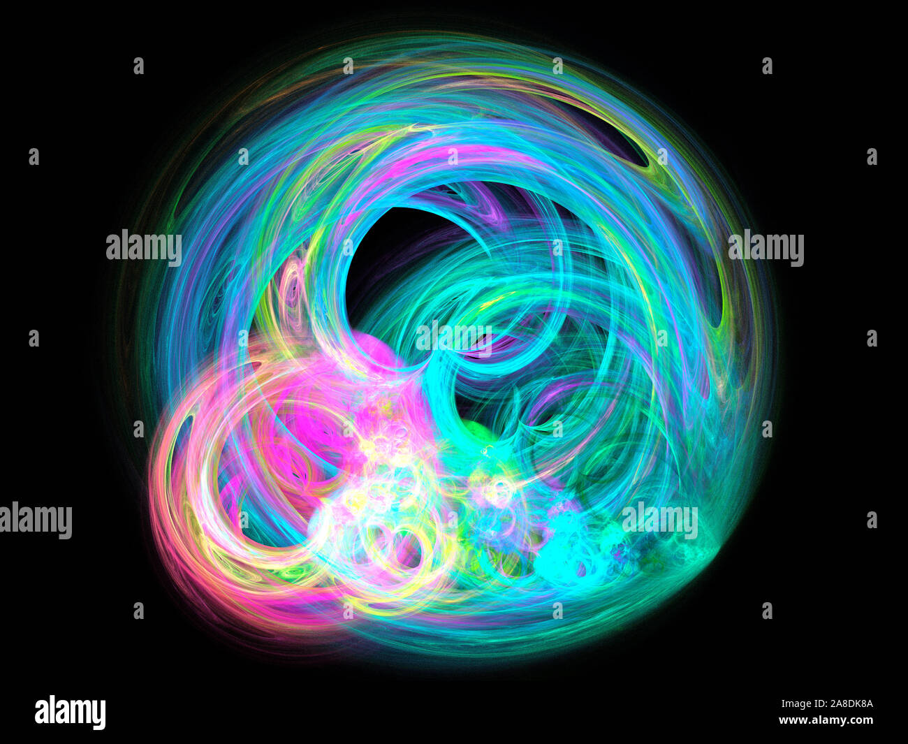 Colorful fractal plasma sphere, strings of chaotic plasma energy. smoke ...
