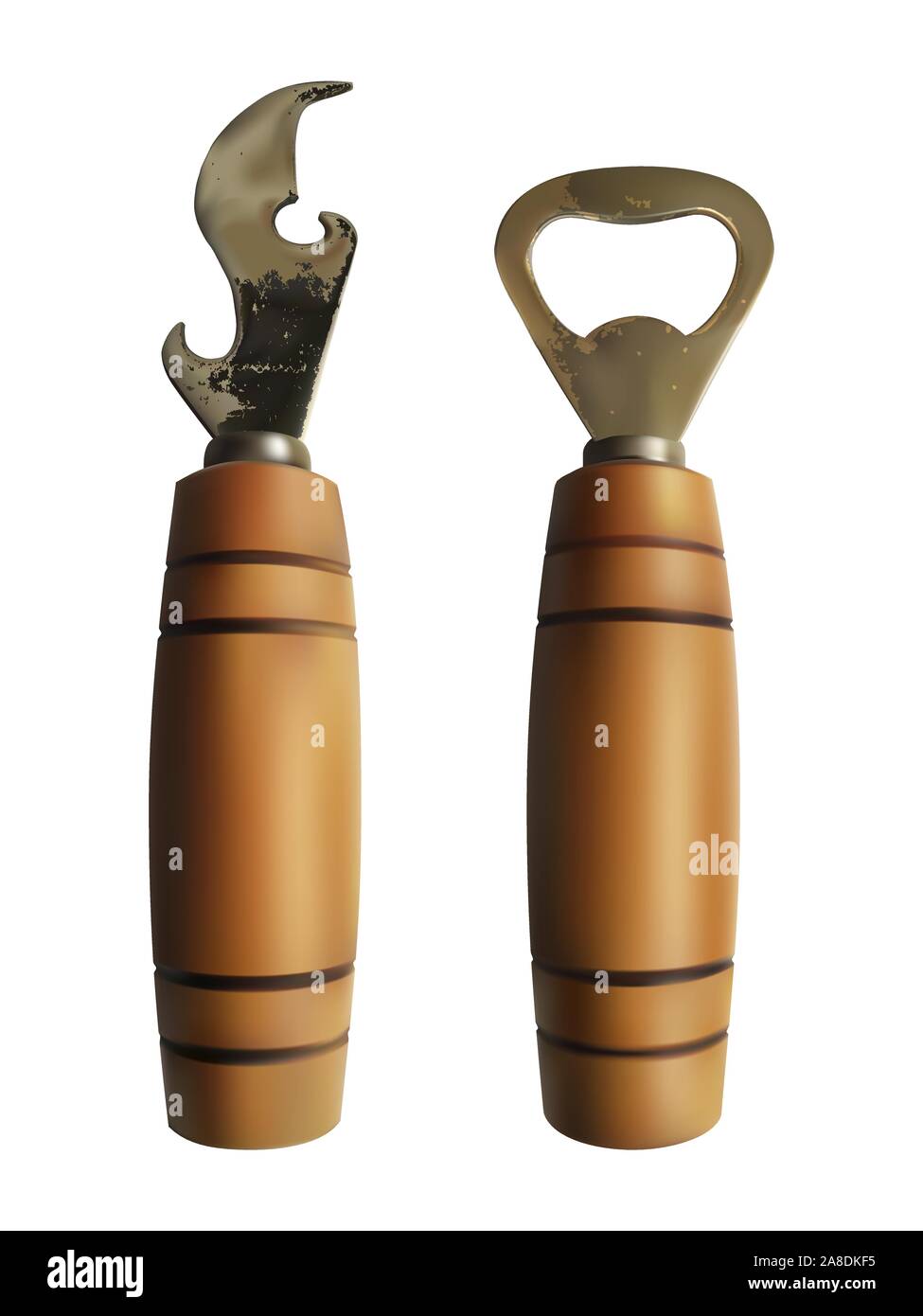 vector vintage old can and bottle opener on white isolated background ...