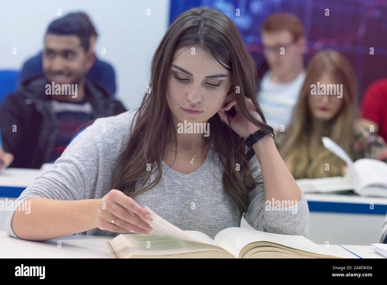 University Students during the class. Resolving problems together. Team ...