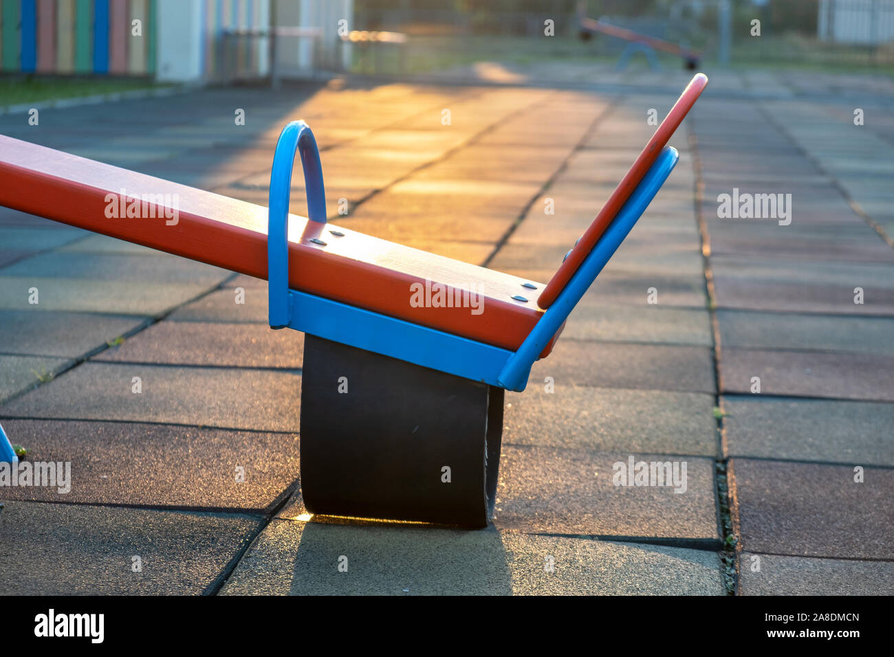 Rubber coating and flip flap swing at the playground at preschool Stock ...