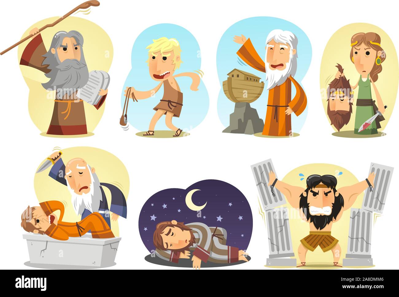 Samson, Noe, Moises, Judith, David Joseph and Abraham. Vector ...