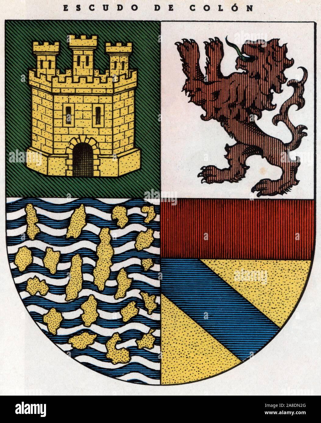 Heráldica. Escudo nobiliario de Cristóbal Colón. Año 1948 Stock Photo ...