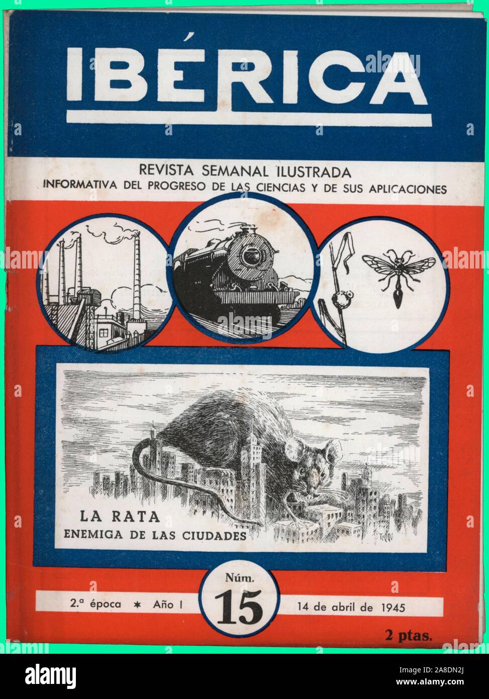 Portada de la revista de ciencia Ibérica, editada en Barcelona, abril de 1945 Stock Photo - Alamy