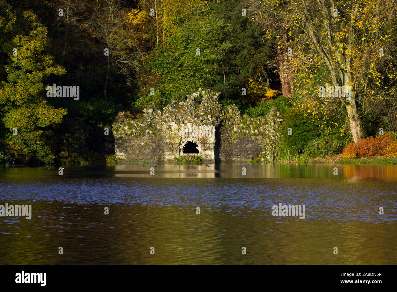 The grotto folly at the Stourhead estate on a sunny autumnal morning ...