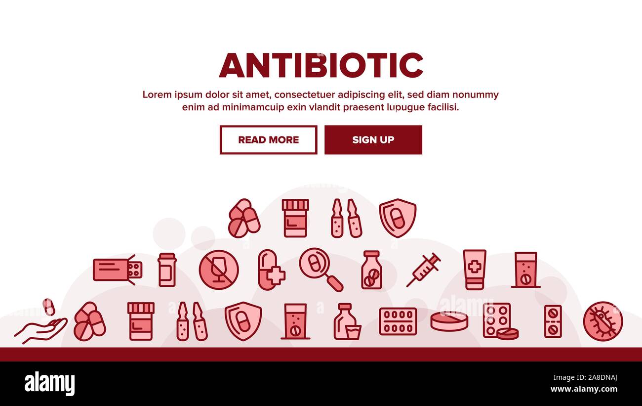 Collection Antibiotic Thin Line Icons Set Vector Stock Vector Image ...