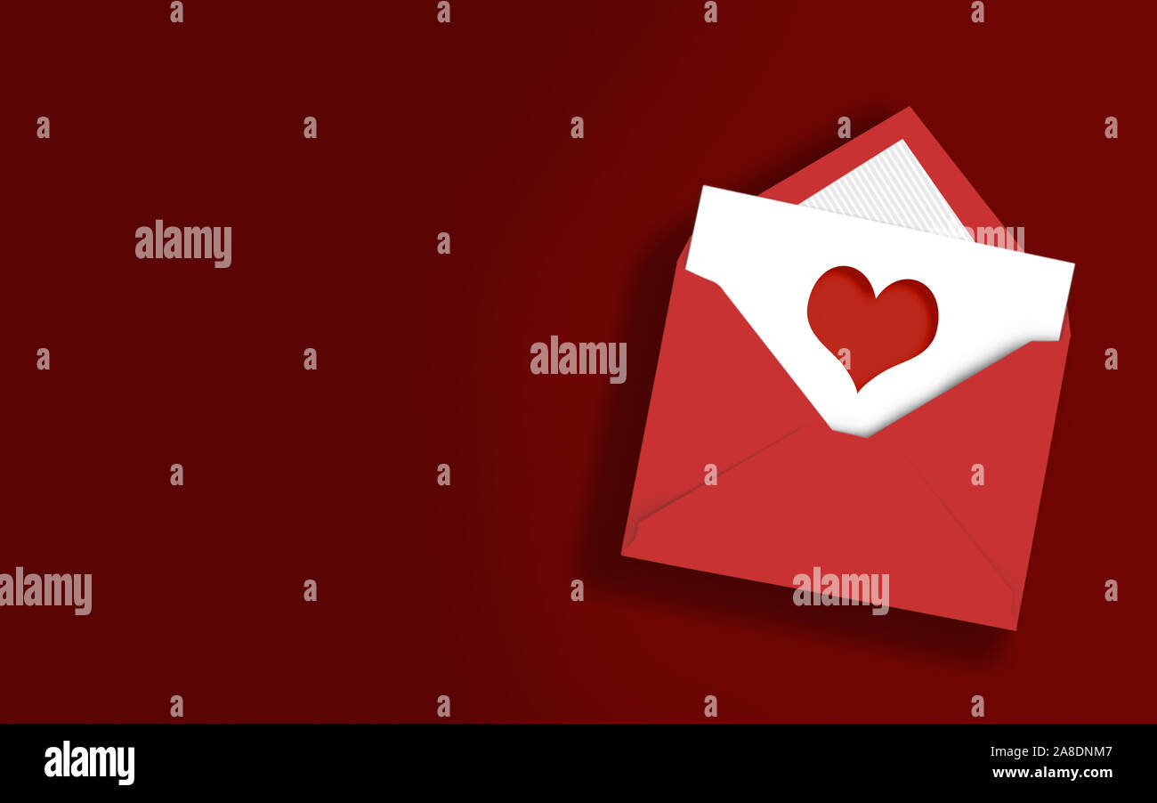 Heart icon in an envelope on red background. High resolution image with ...