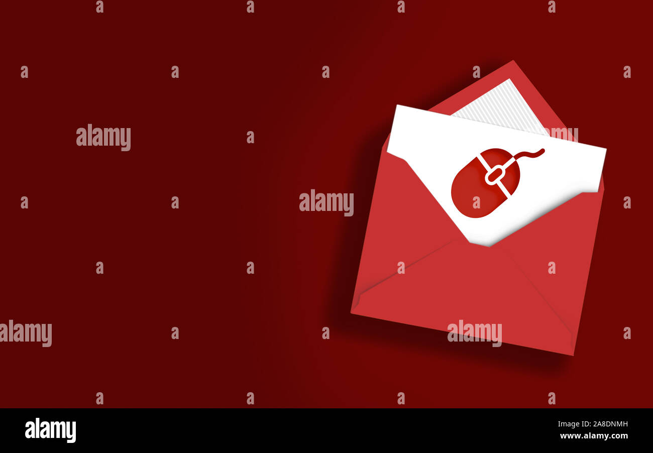 Mouse icon in an envelope on red background. High resolution image with ...