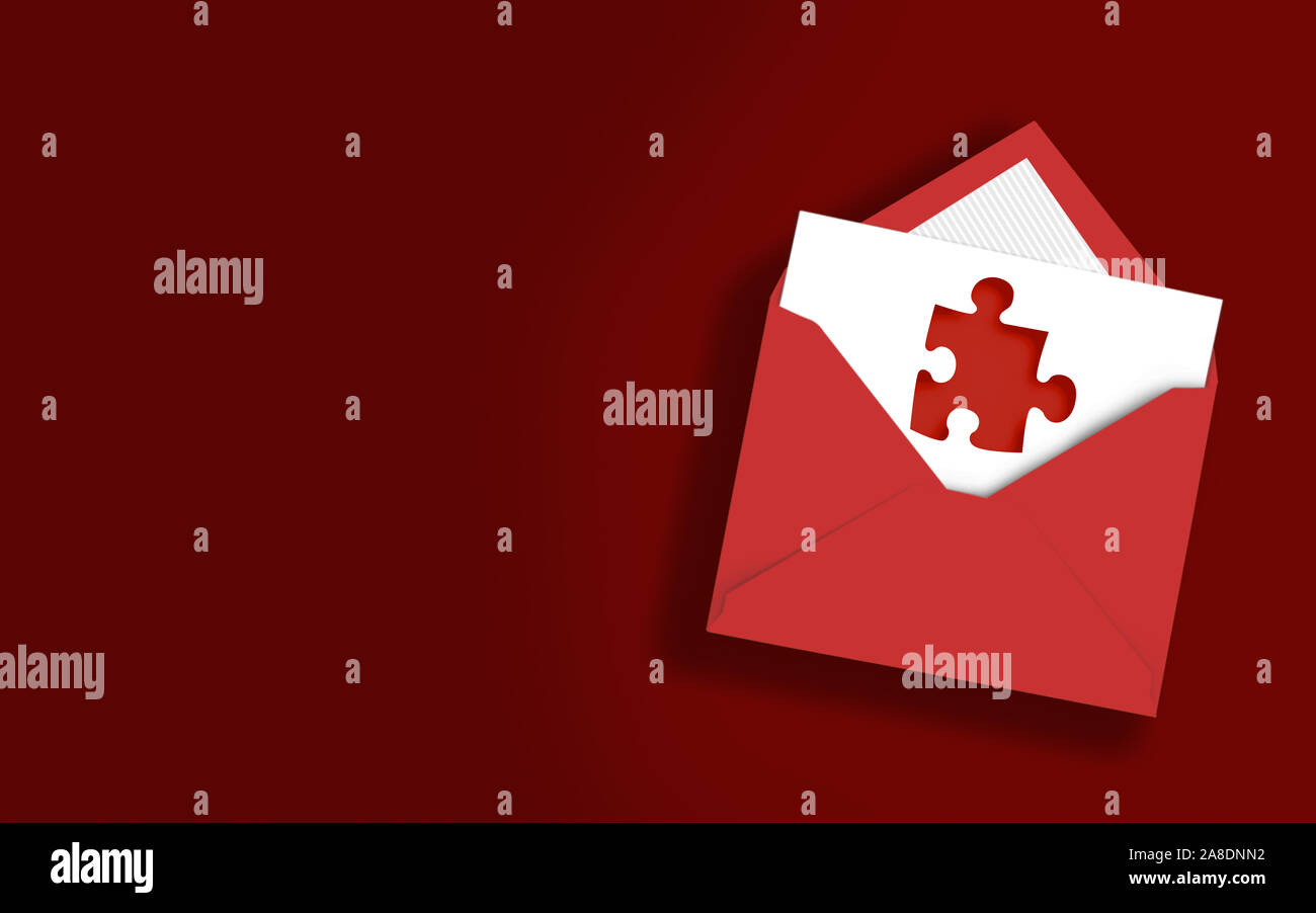 Puzzle icon in an envelope on red background. High resolution image ...