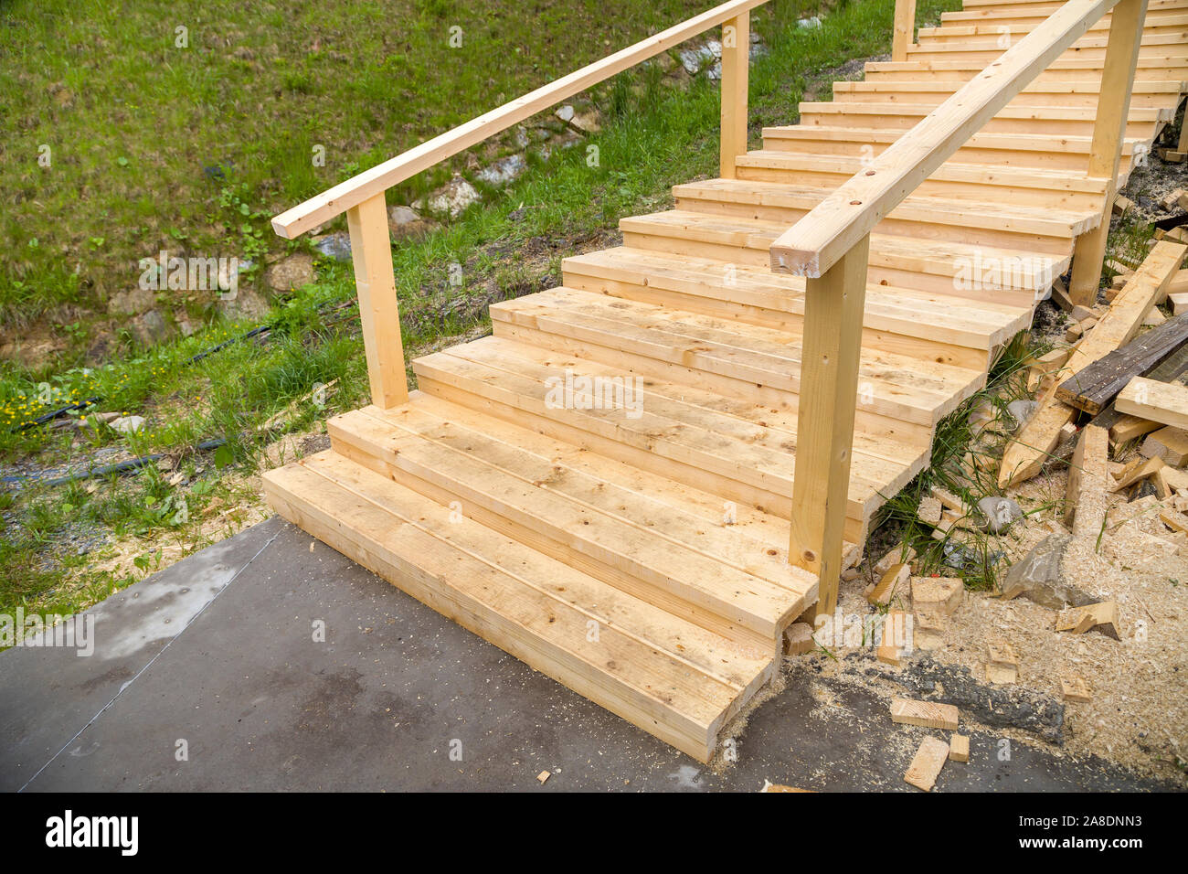 New wooden stairs outdoors. Carpenters work Stock Photo - Alamy