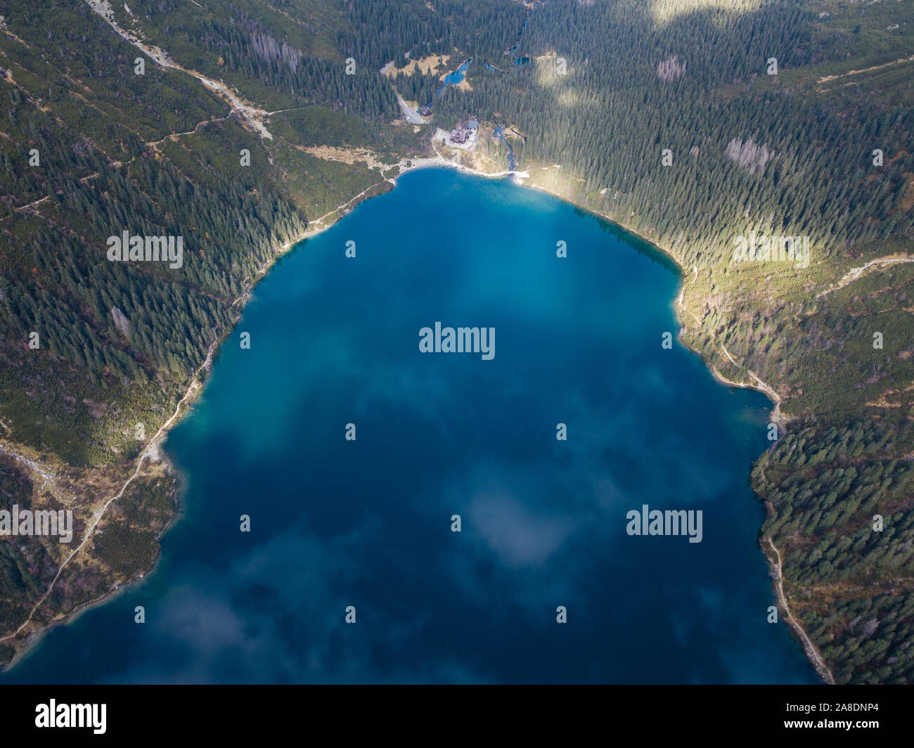 Famous polish landscape - spectacular aerial view to mountain lake ...