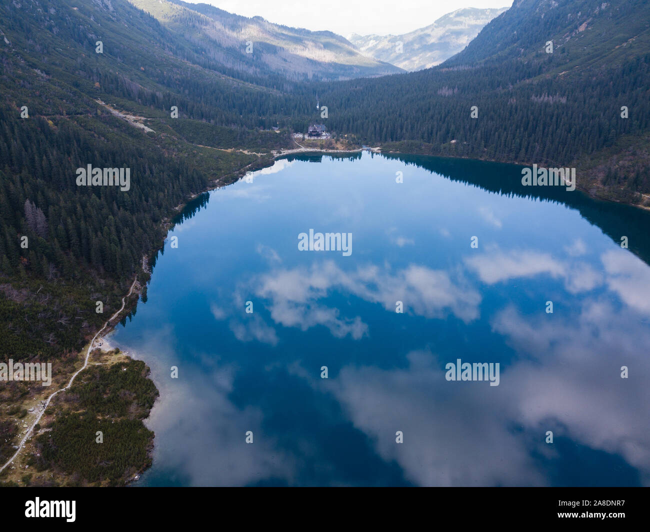 Famous polish landscape - spectacular aerial view to mountain lake ...
