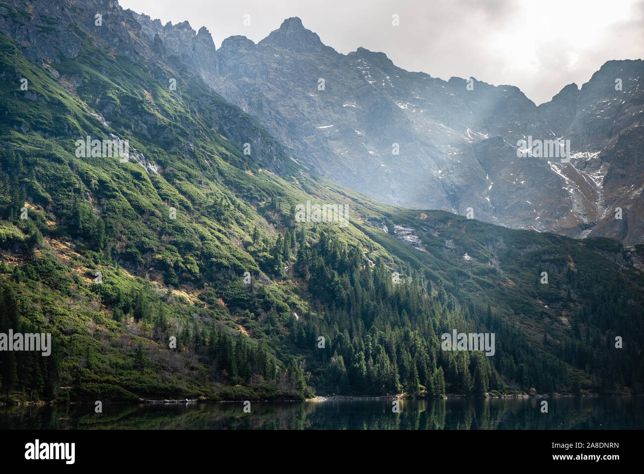 Famous polish landscape - mountain lake Morskie Oko, Tatra Mountains ...