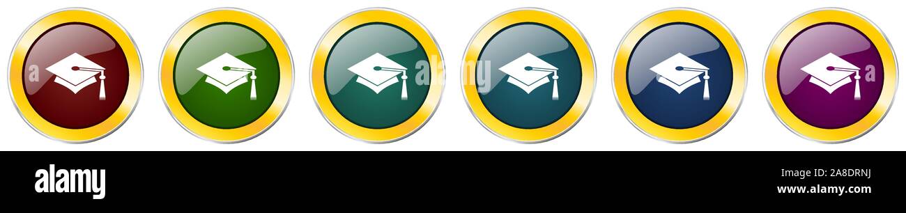 Education glossy icon set, silver metallic golden vector illustrations ...
