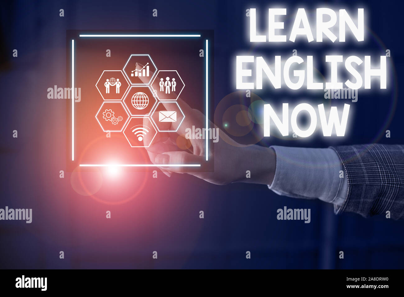 Writing note showing Learn English Now. Business concept for gain or ...