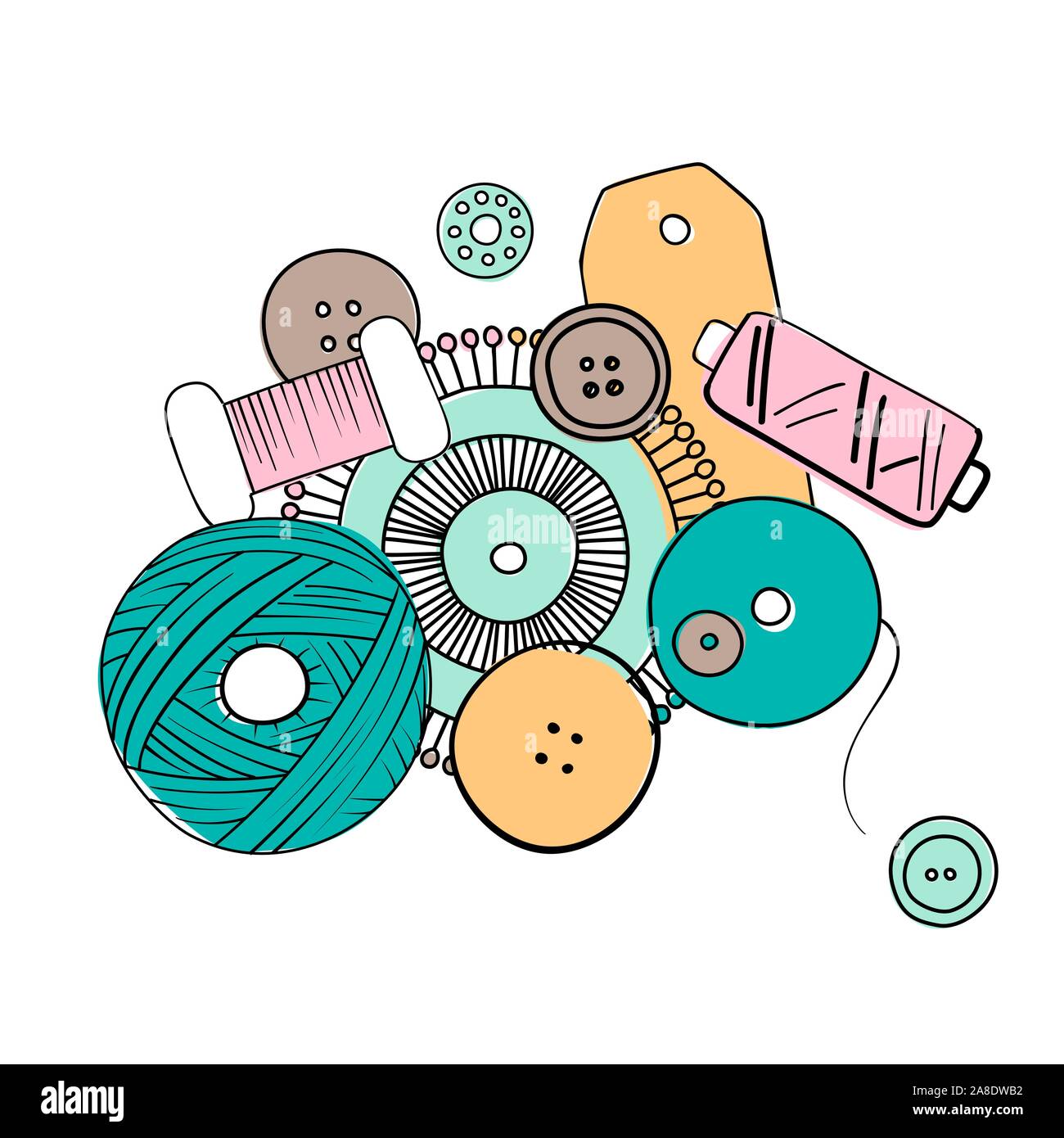 Sewing threads set as a multicolored background close up silhouette ink ...