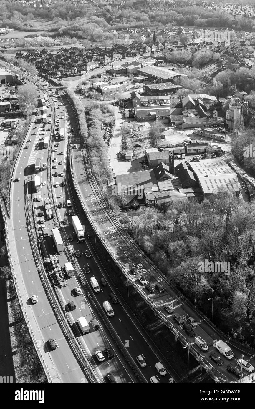 Aerial view of the A50 motorway intersection in Stoke on Trent in ...