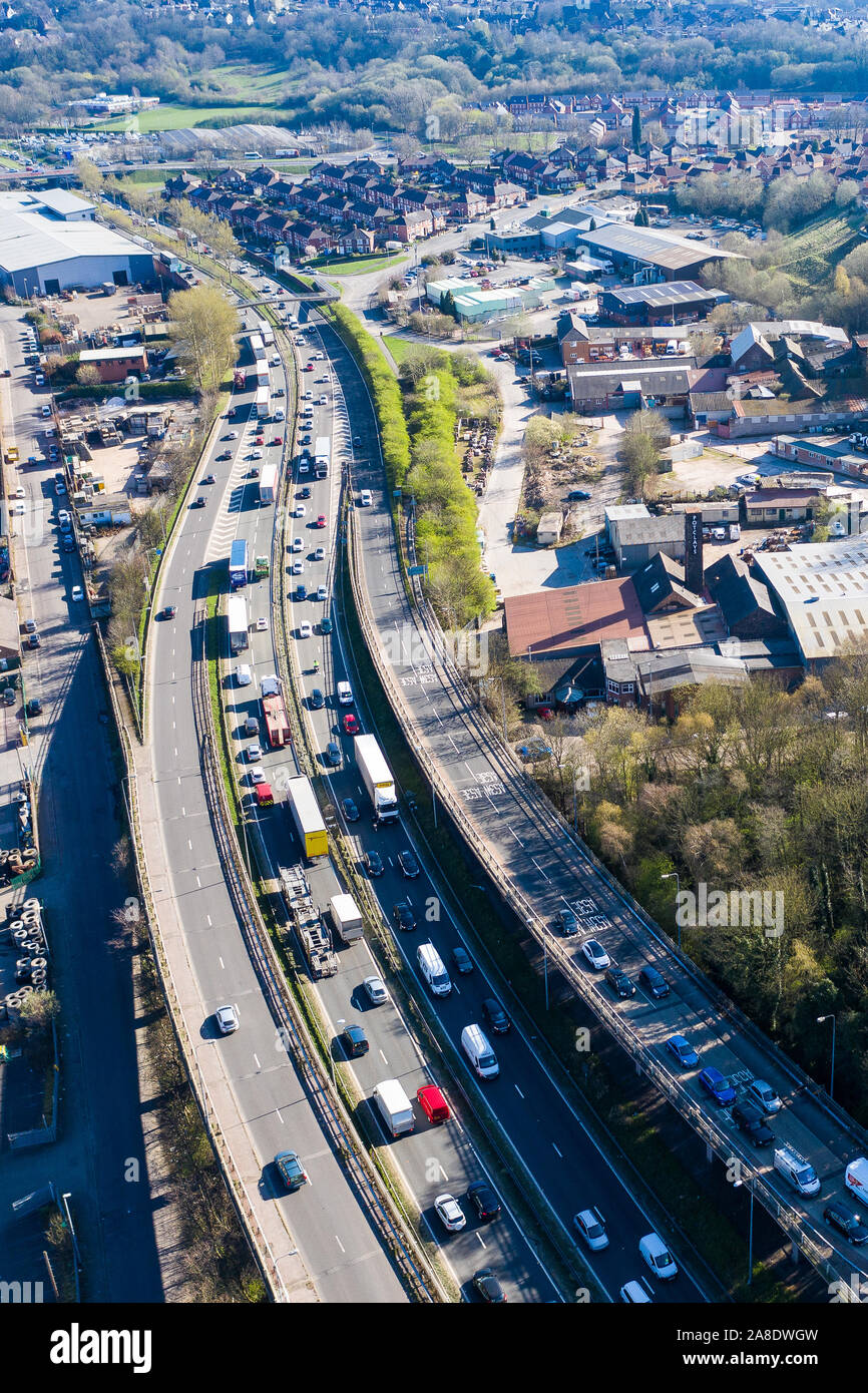 Aerial view of the A50 motorway intersection in Stoke on Trent in ...