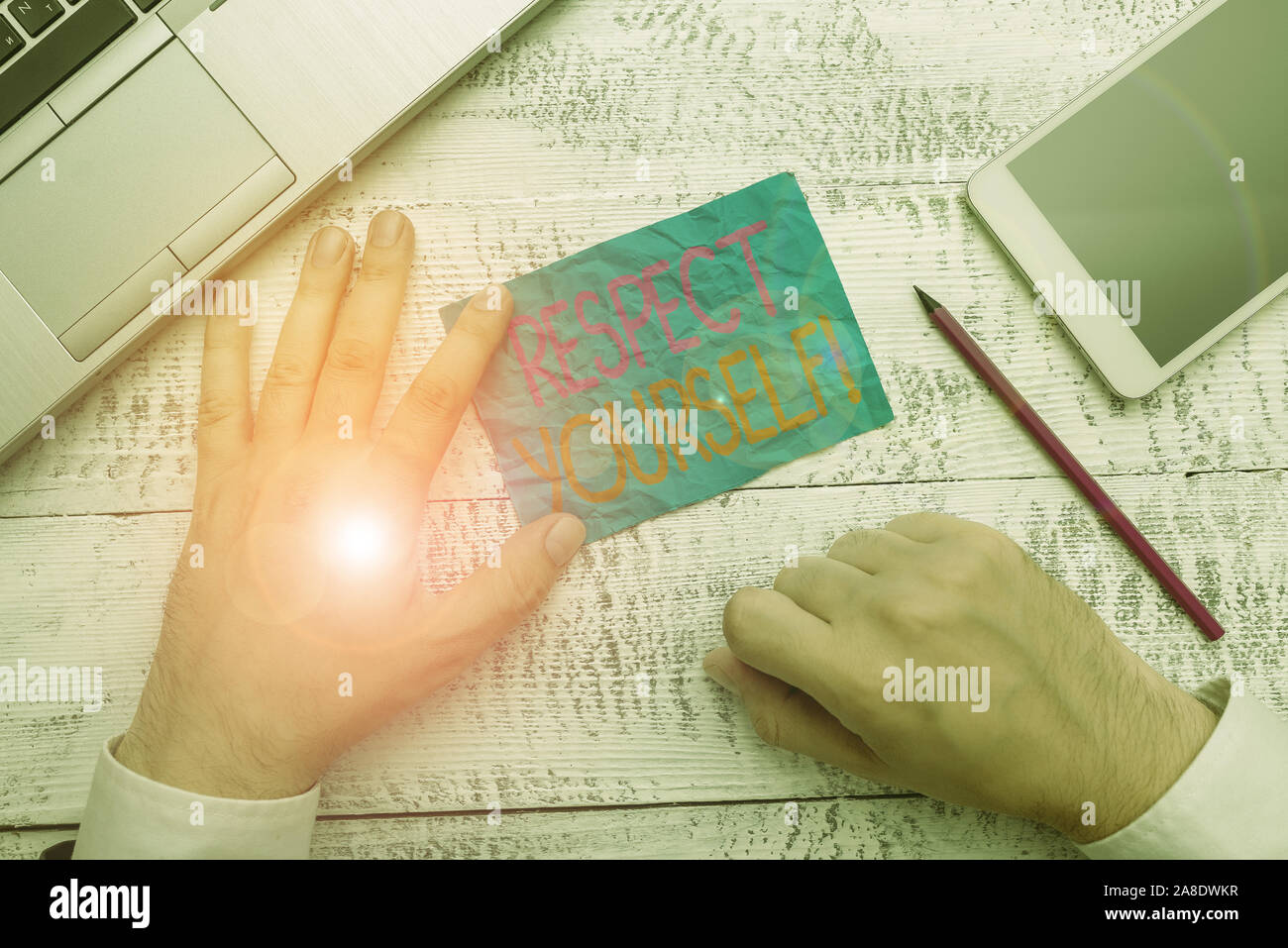 Writing note showing Respect Yourself. Business concept for believing ...