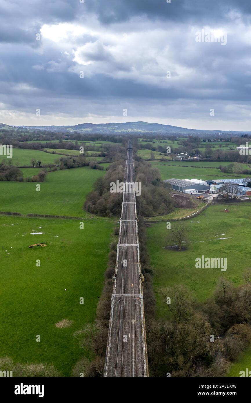 An aerial view of the a large Buxton railway bridge viaduct in the ...