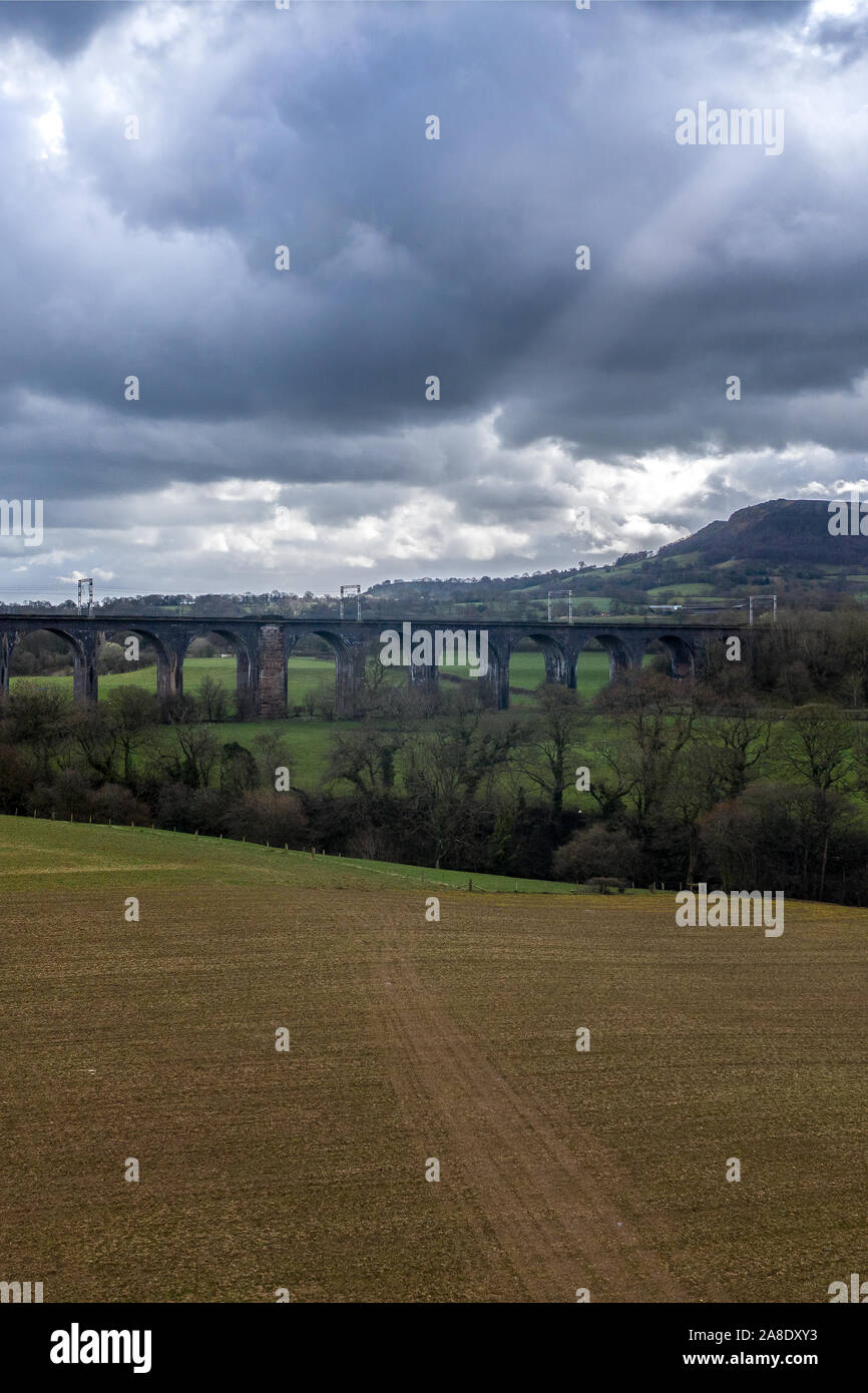 An aerial view of the a large Buxton railway bridge viaduct in the ...