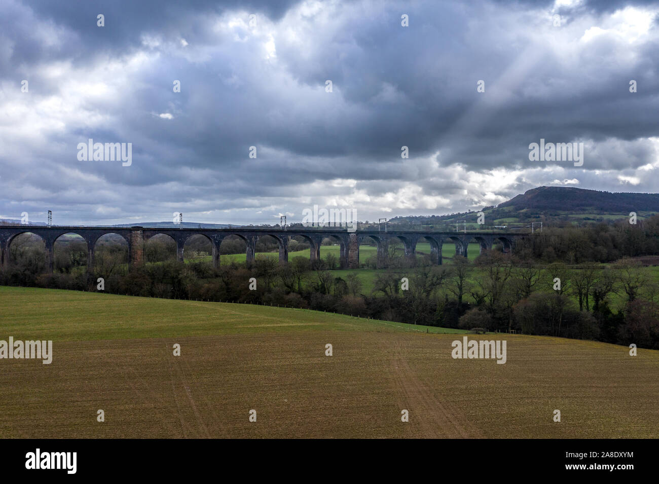 An aerial view of the a large Buxton railway bridge viaduct in the ...