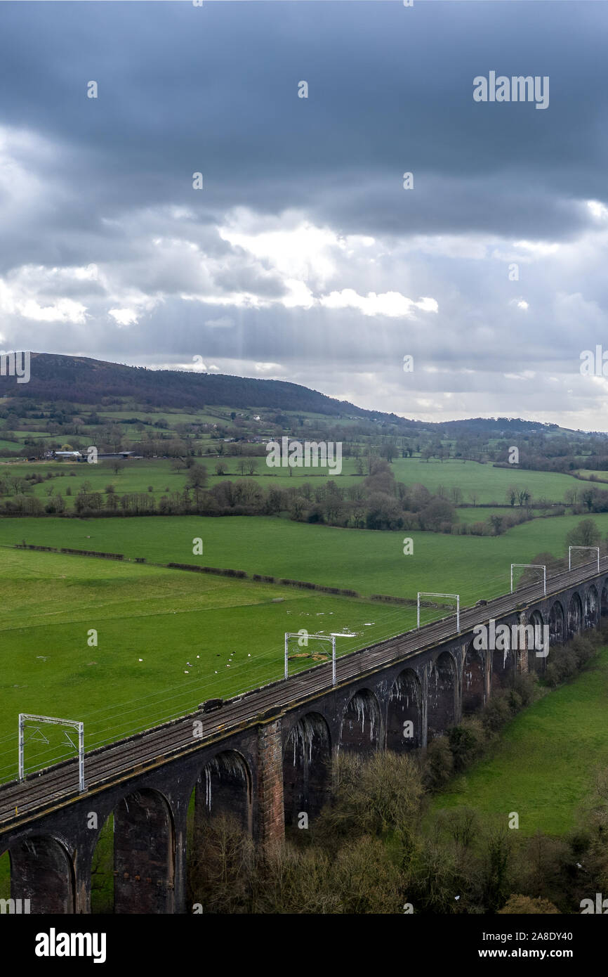 An aerial view of the a large Buxton railway bridge viaduct in the ...