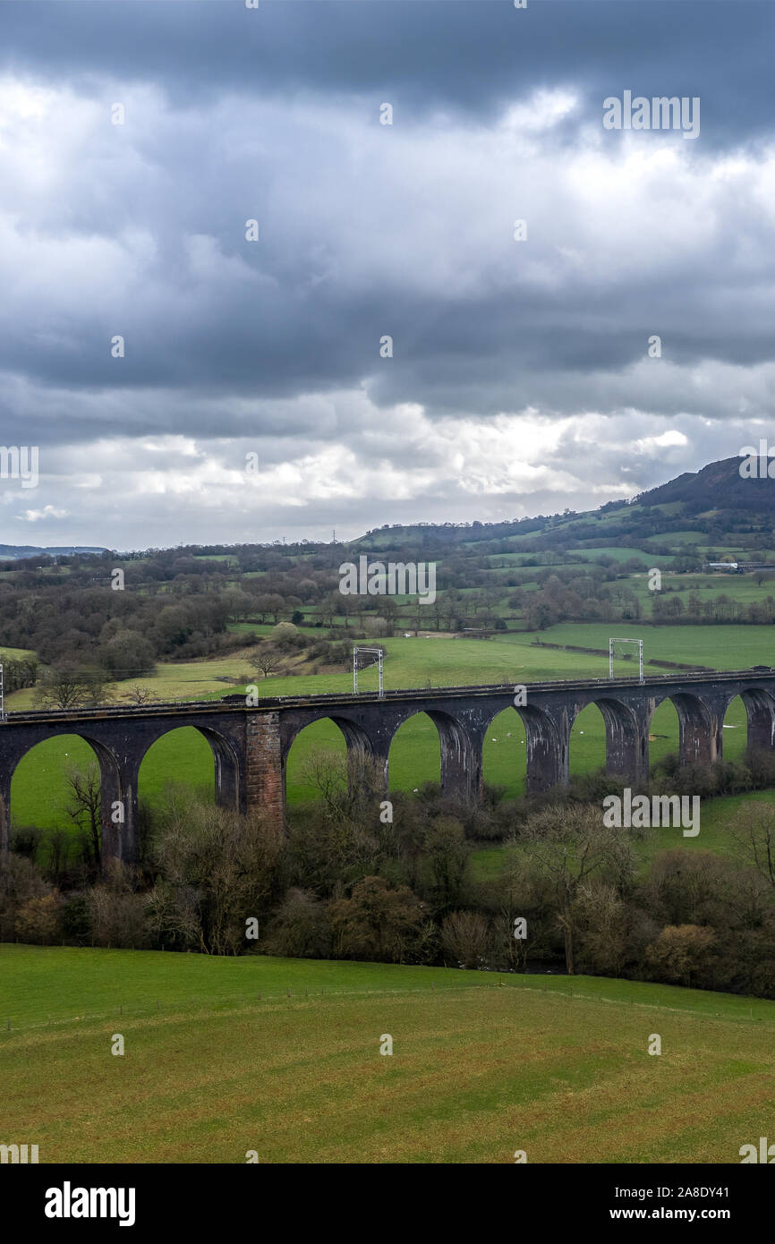 An aerial view of the a large Buxton railway bridge viaduct in the ...