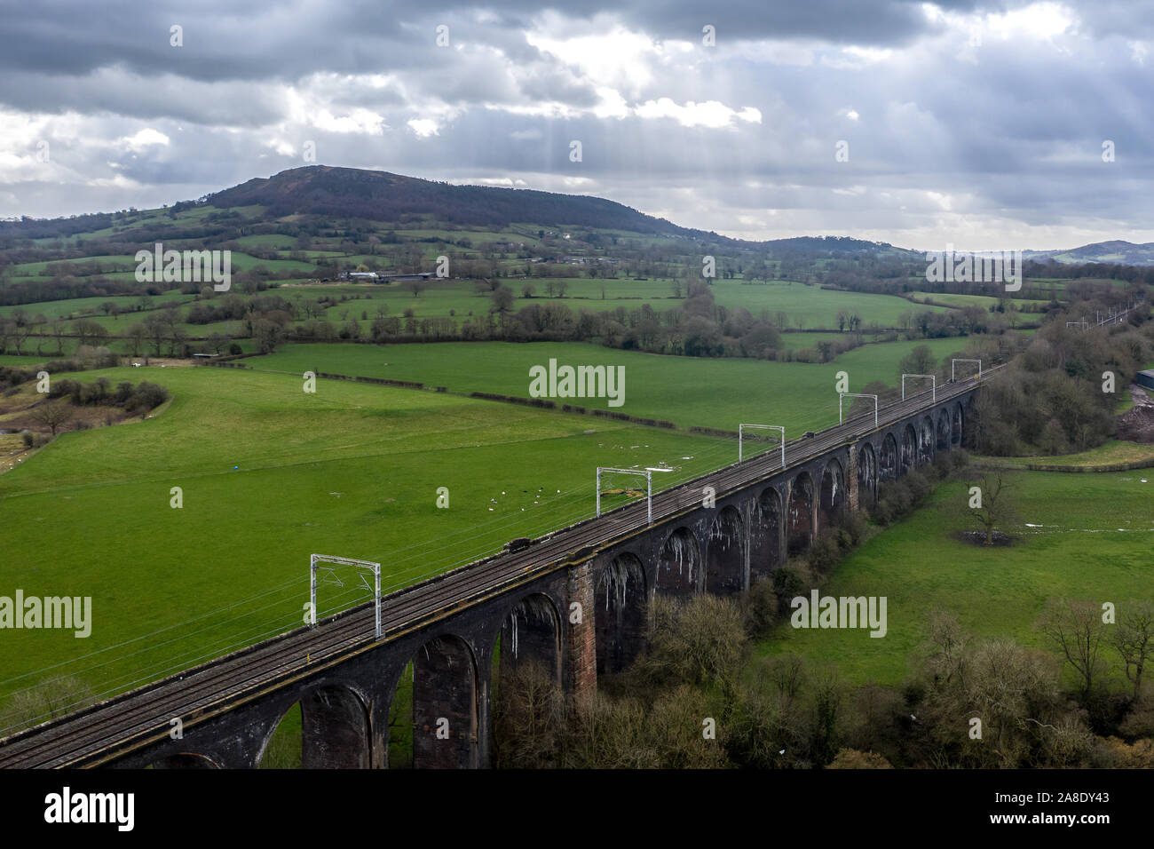 An aerial view of the a large Buxton railway bridge viaduct in the ...