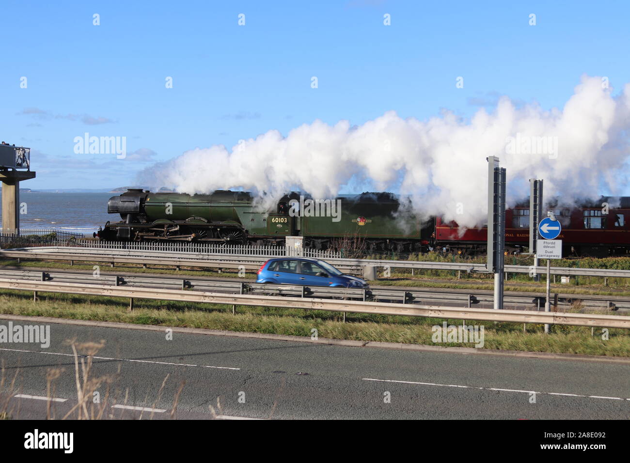 The Flying Scotsman on the north wales coastal line Stock Photo - Alamy