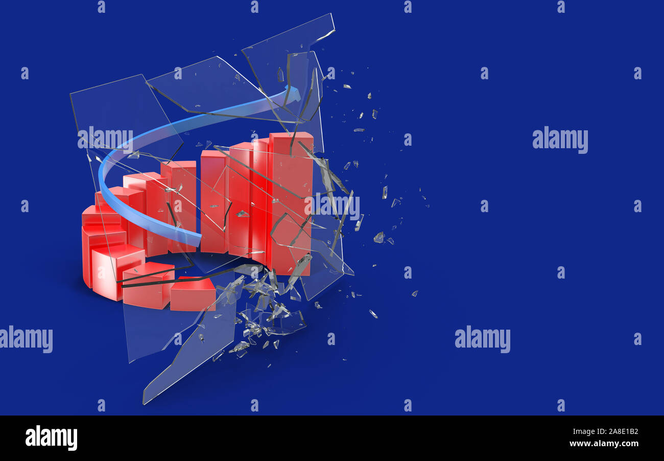 Business chart graph symbol is hitting and breaking a glass in front of ...